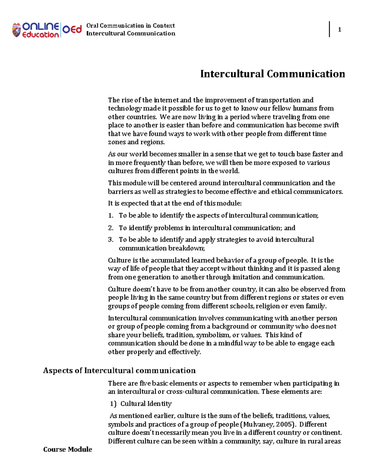 Week 006 Intercultural Communication - Oral Communication in Context ...