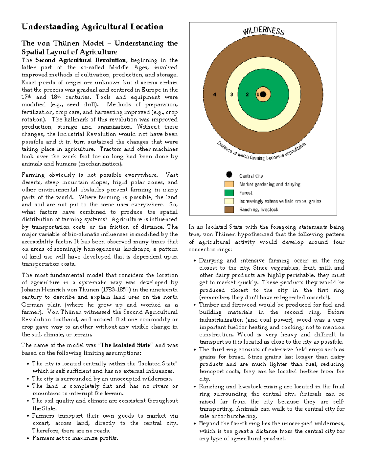 Von Thunen Reading - Understanding Agricultural Location The von Thünen ...
