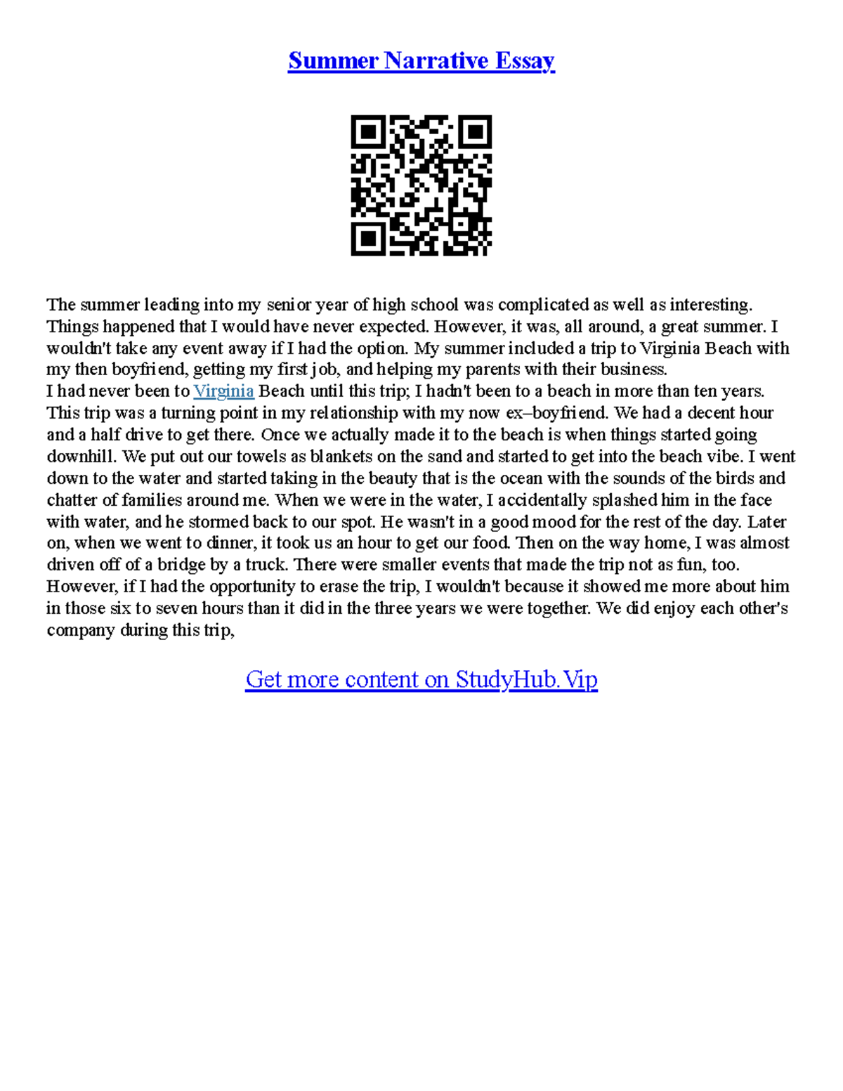 Essay On Summer - Summer Narrative Essay The summer leading into my ...