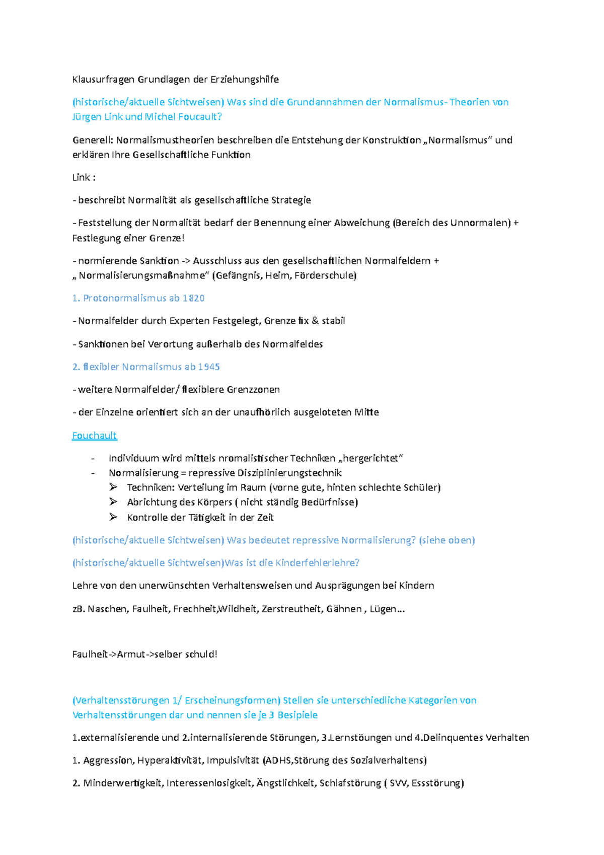 Klausur 9 März Summer 2020, Fragen und Antworten - Klausurfragen Grundlagen der Erziehungshilfe ...