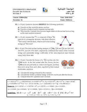 1st assignment - online session - Introduction to Nuclear Physics - UL ...