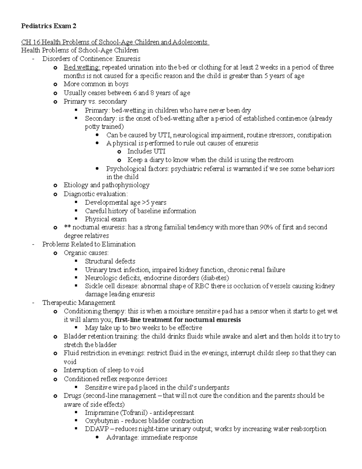 Pediatrics Exam 2 - Peds Notes - Pediatrics Exam 2 CH 16 Health ...