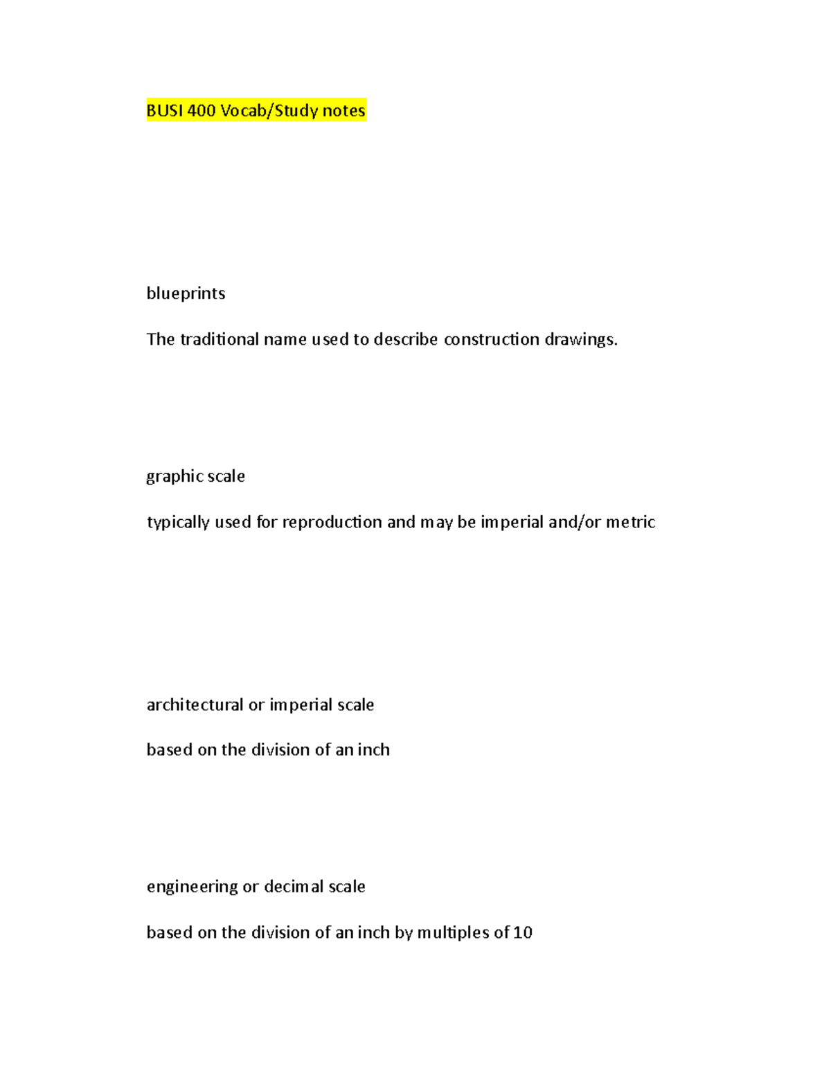 BUSI 400 Vocab Study notes - BUSI 400 Vocab/Study notes blueprints The ...