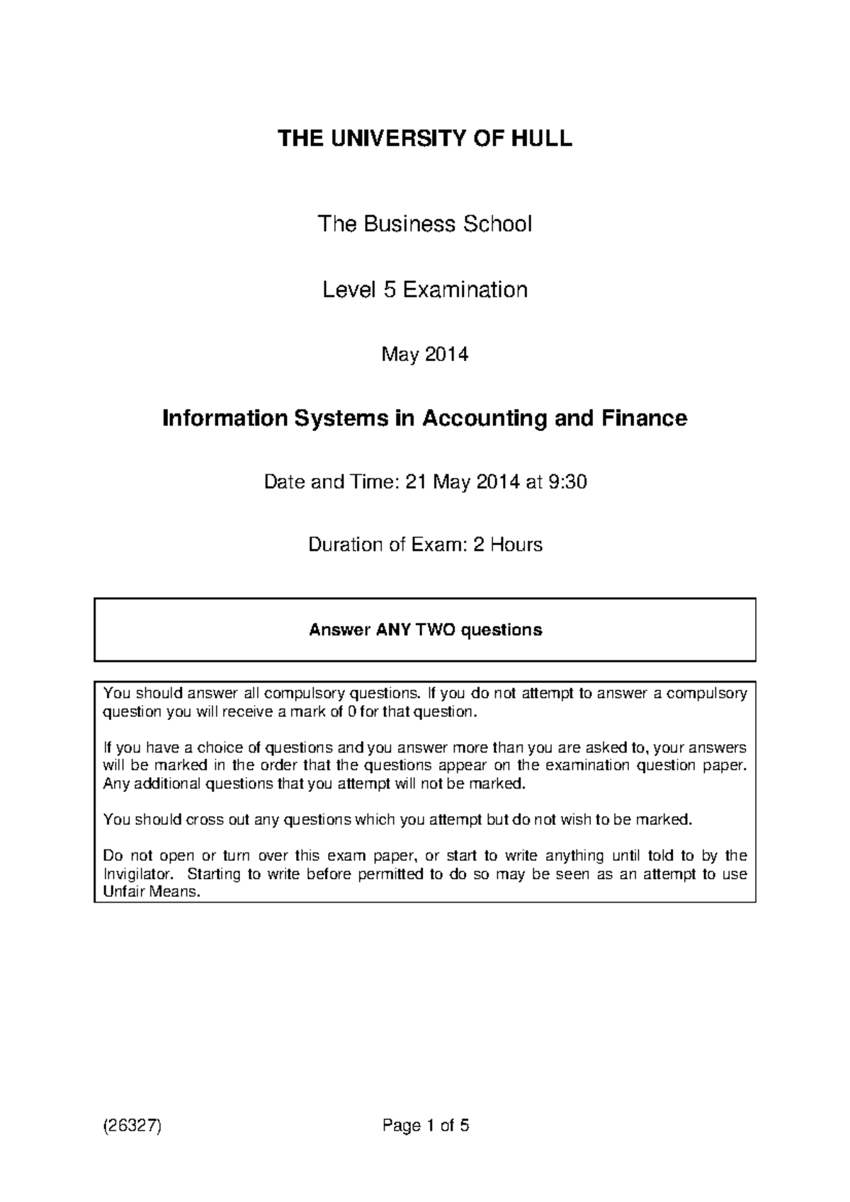 Information Systems in Accounting and Finance MAY Exam 2014 - THE ...
