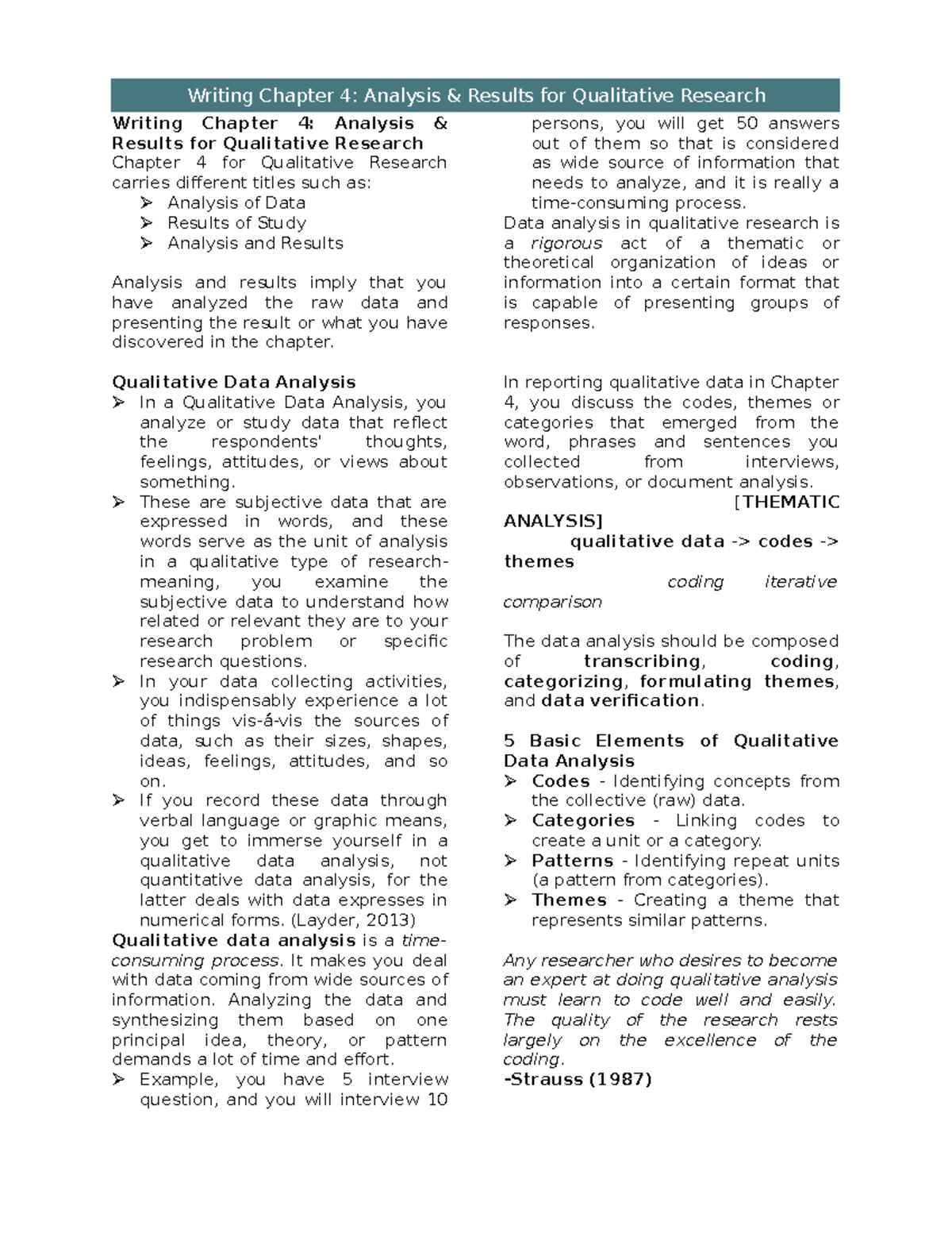 Writing Chapter 4: Analysis & Results for Qualitative Research ...