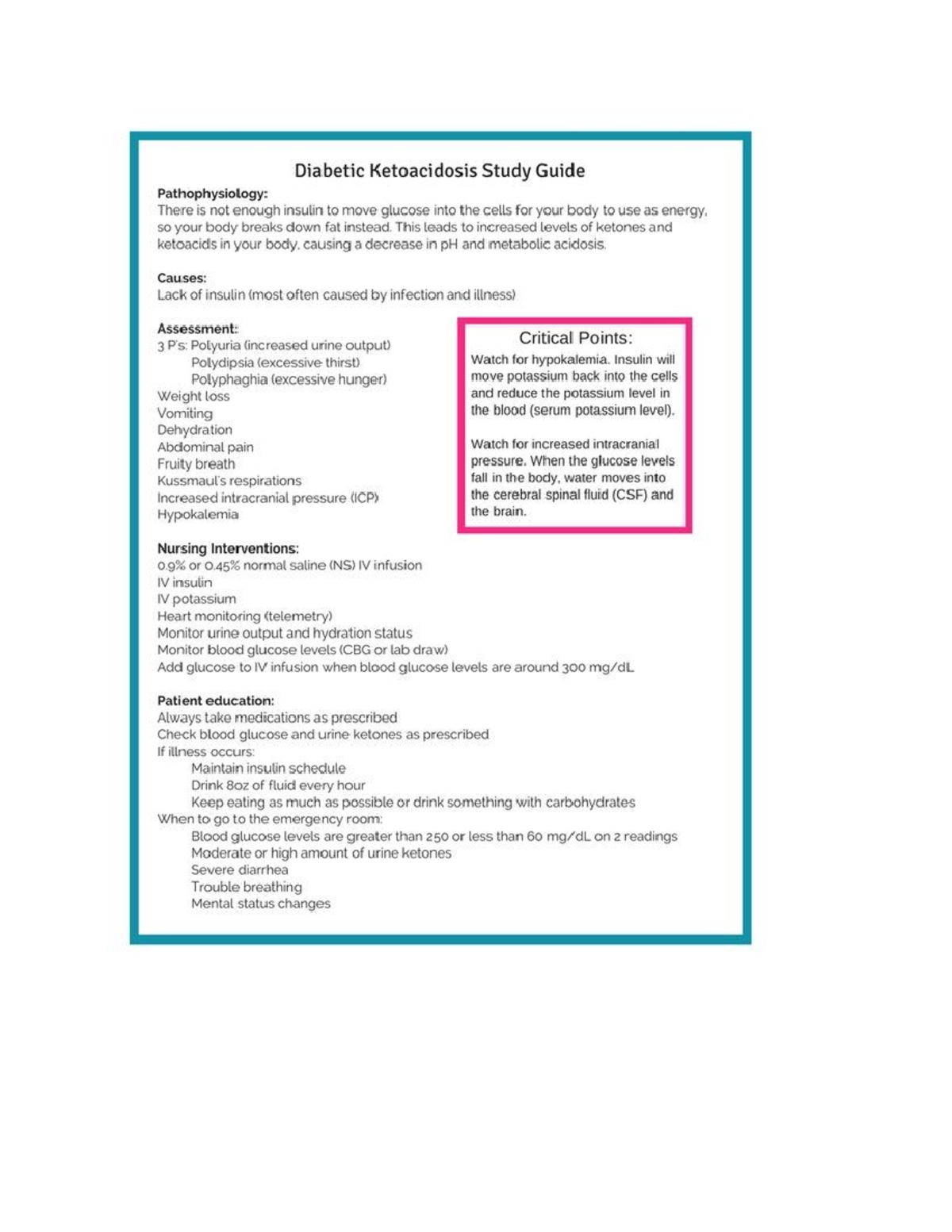 DKA study guide - review - NU 271 - Studocu