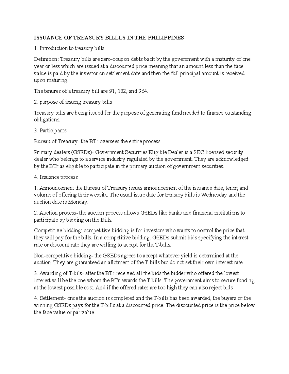 Issuance OF Treasury Billls IN THE Philippines - ISSUANCE OF TREASURY ...