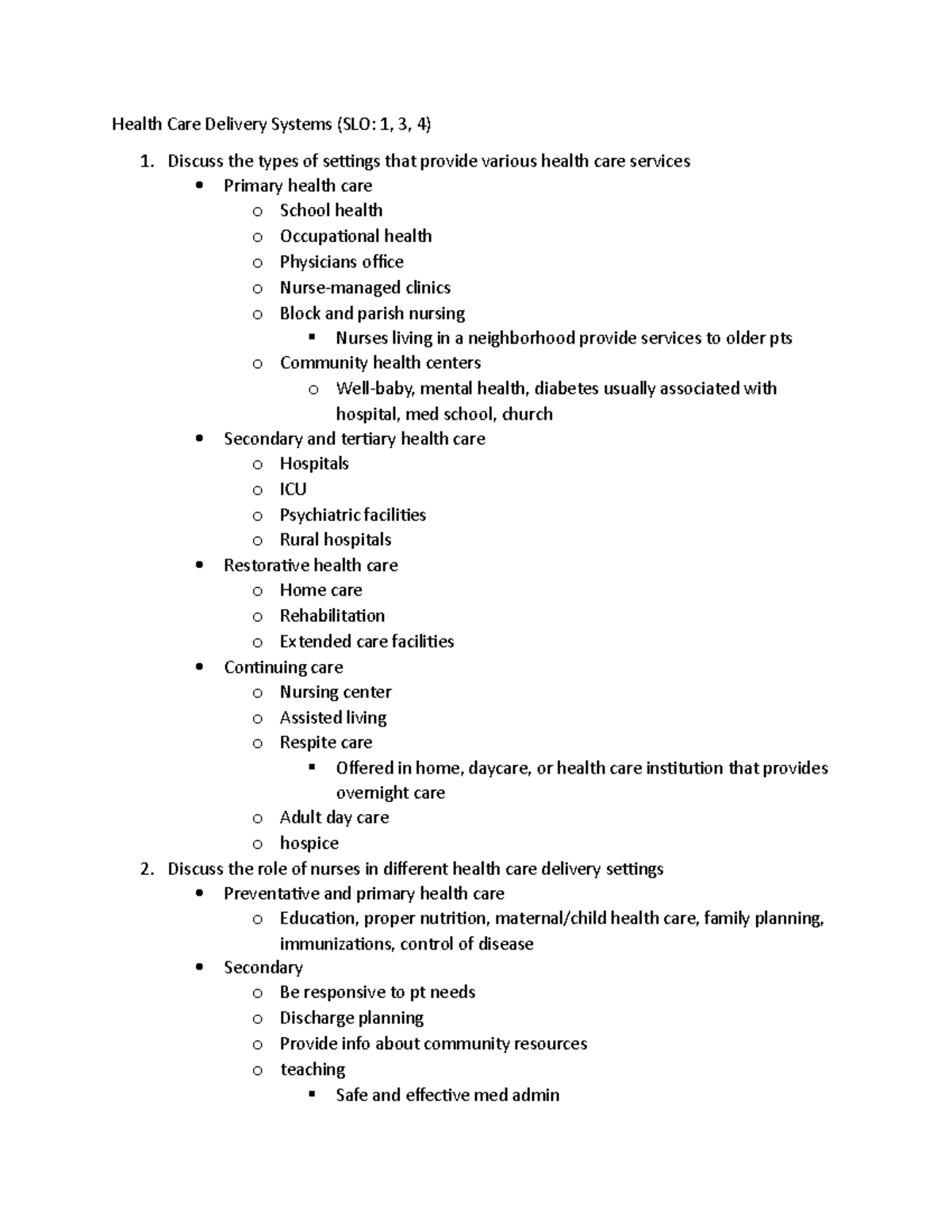 Health Care Delivery Systems objectives - Health Care Delivery Systems ...