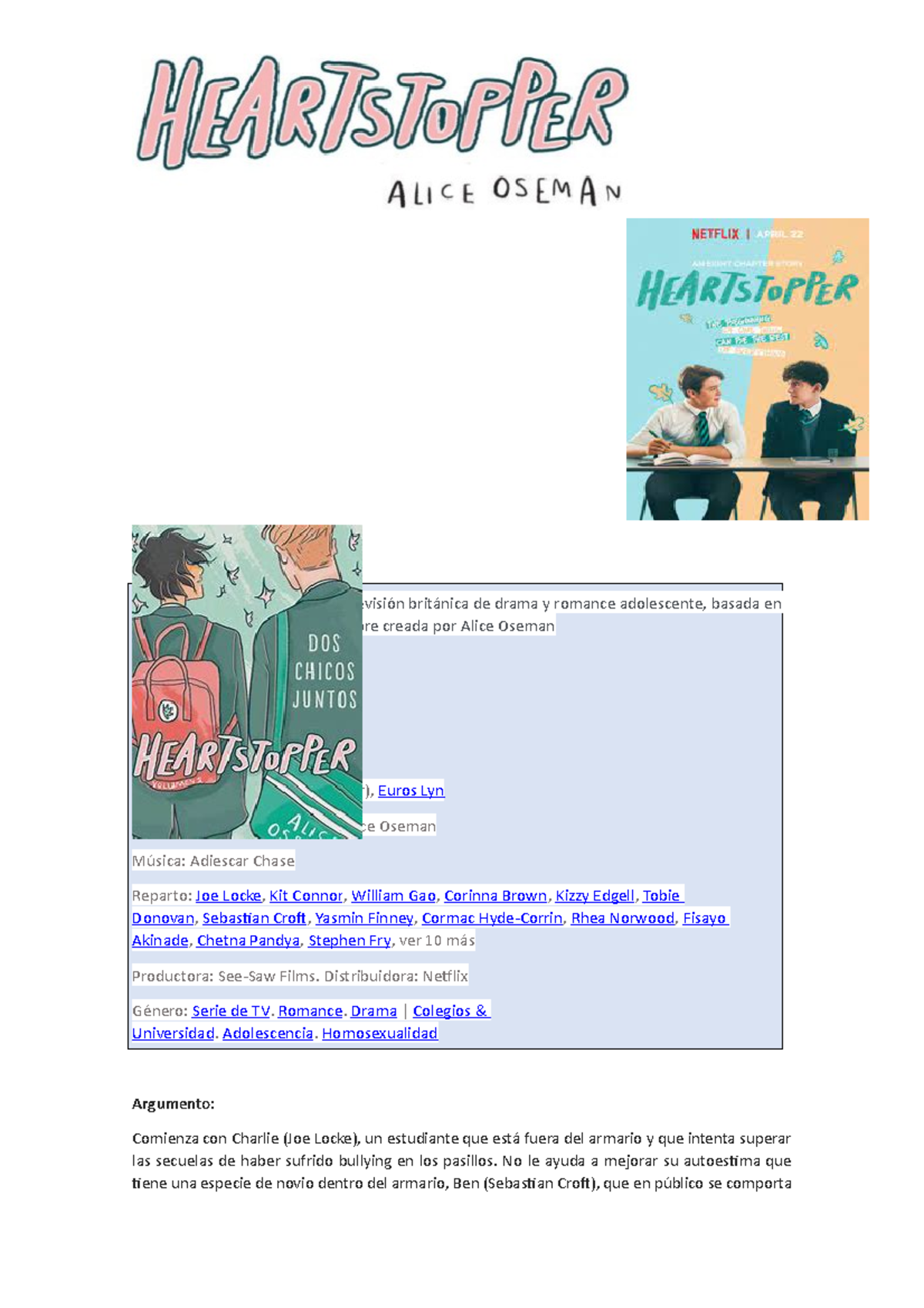 Heartstopper - Vocabulario - Heartstopper es una serie de televisión ...