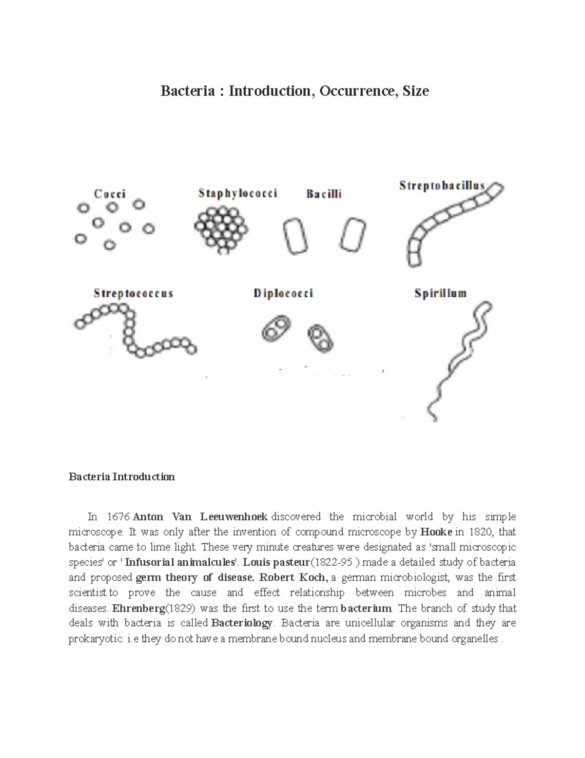 Bacteria - Lecture notes 1-2 - Bacteria : Introduction, Occurrence ...