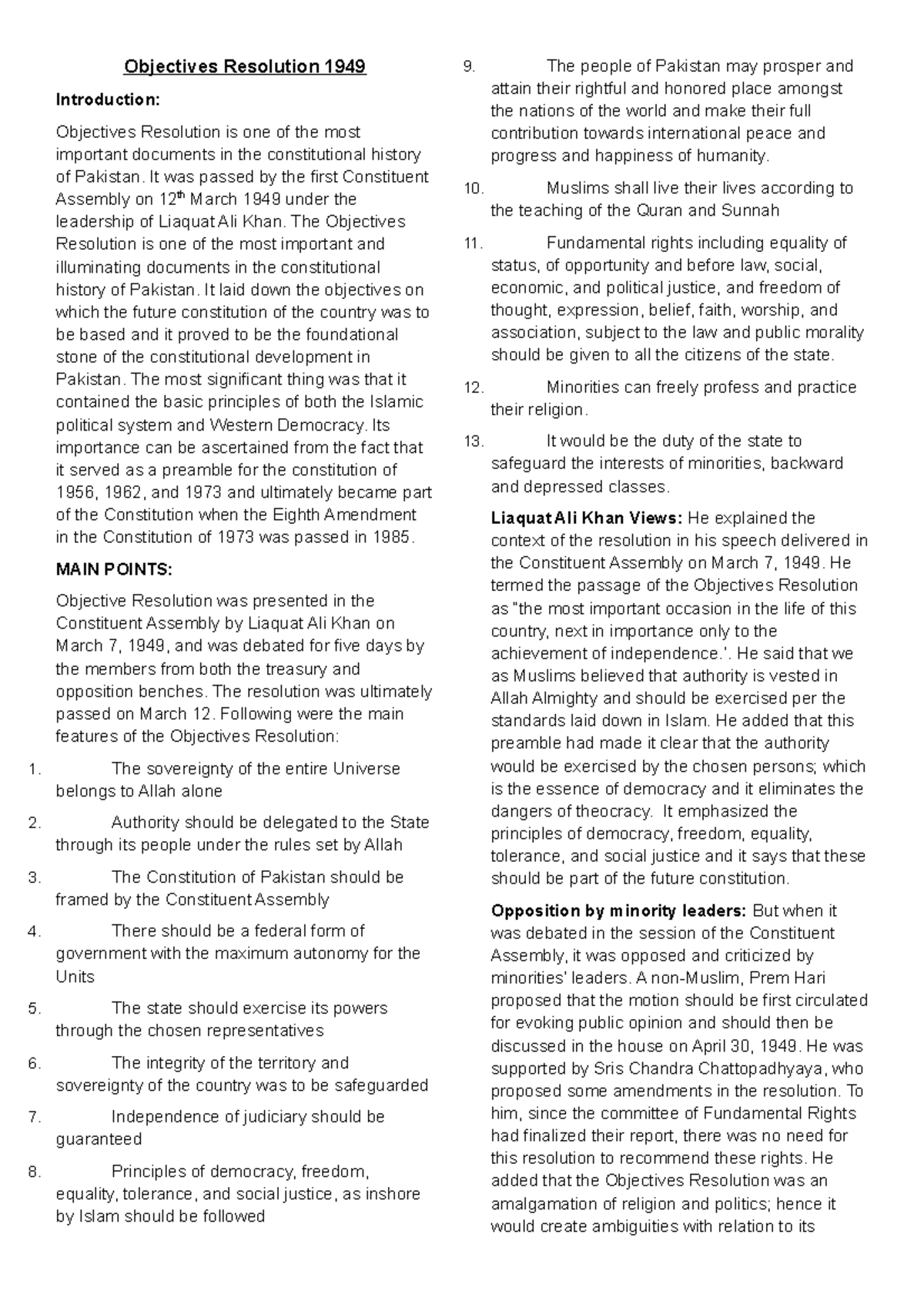 1947 onwards - asmldnajsndiuasnd - Objectives Resolution 1949 ...