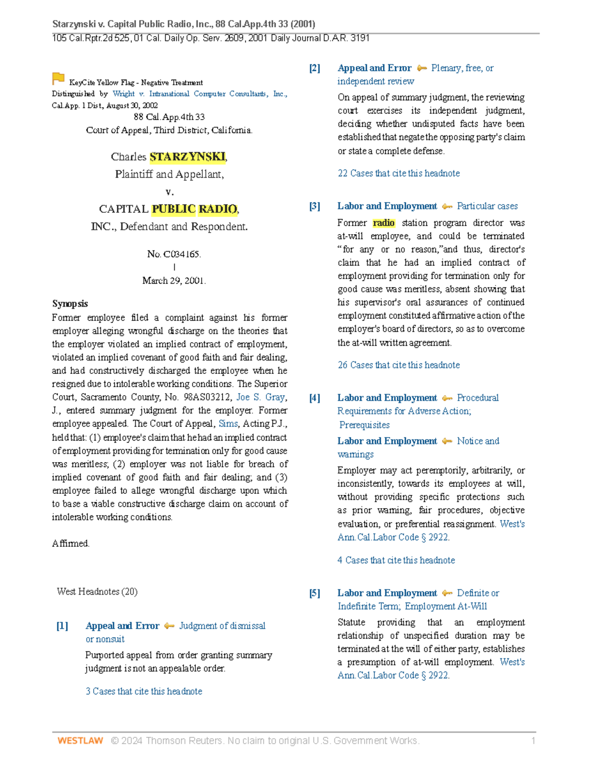 Starzynski v Capital Public Radio Inc - 105 Cal.Rptr 525, 01 Cal. Daily ...