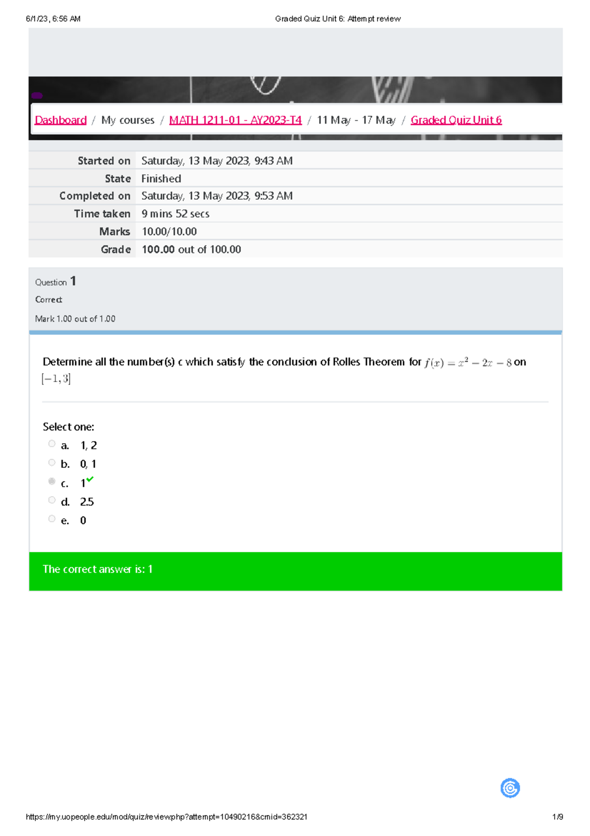 Graded Quiz Unit 6 Attempt review - Started on Saturday, 13 May 2023, 9 ...
