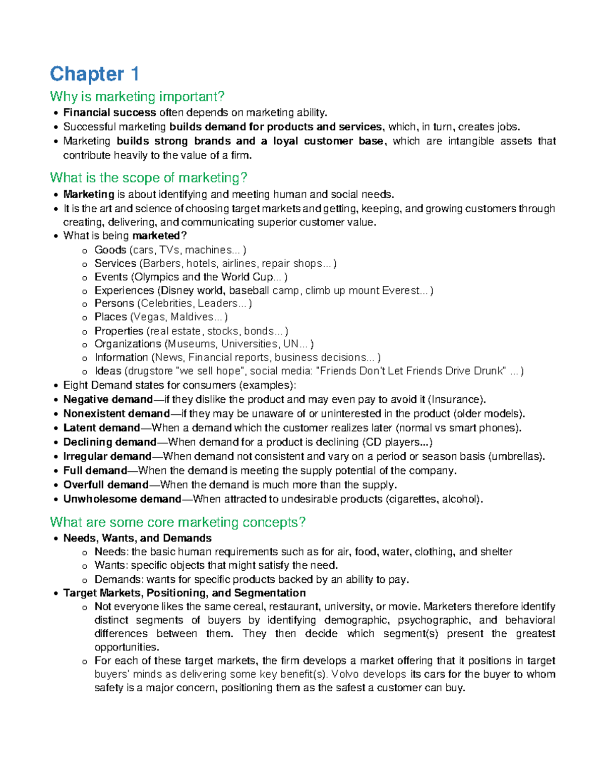 Chapter 1 - summary of CH 1 - Chapter 1 Why is marketing important ...