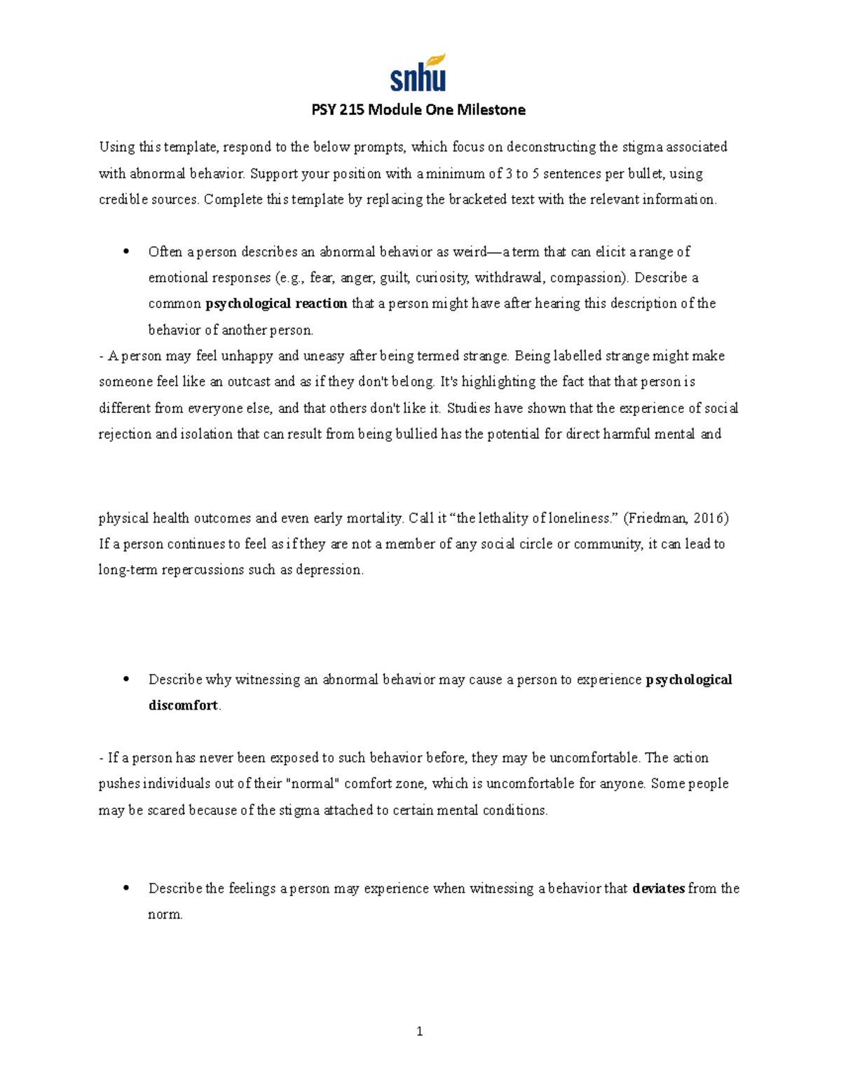 Psy 215 Module One Milestone Template Psy 215 Module One Milestone Using This Template
