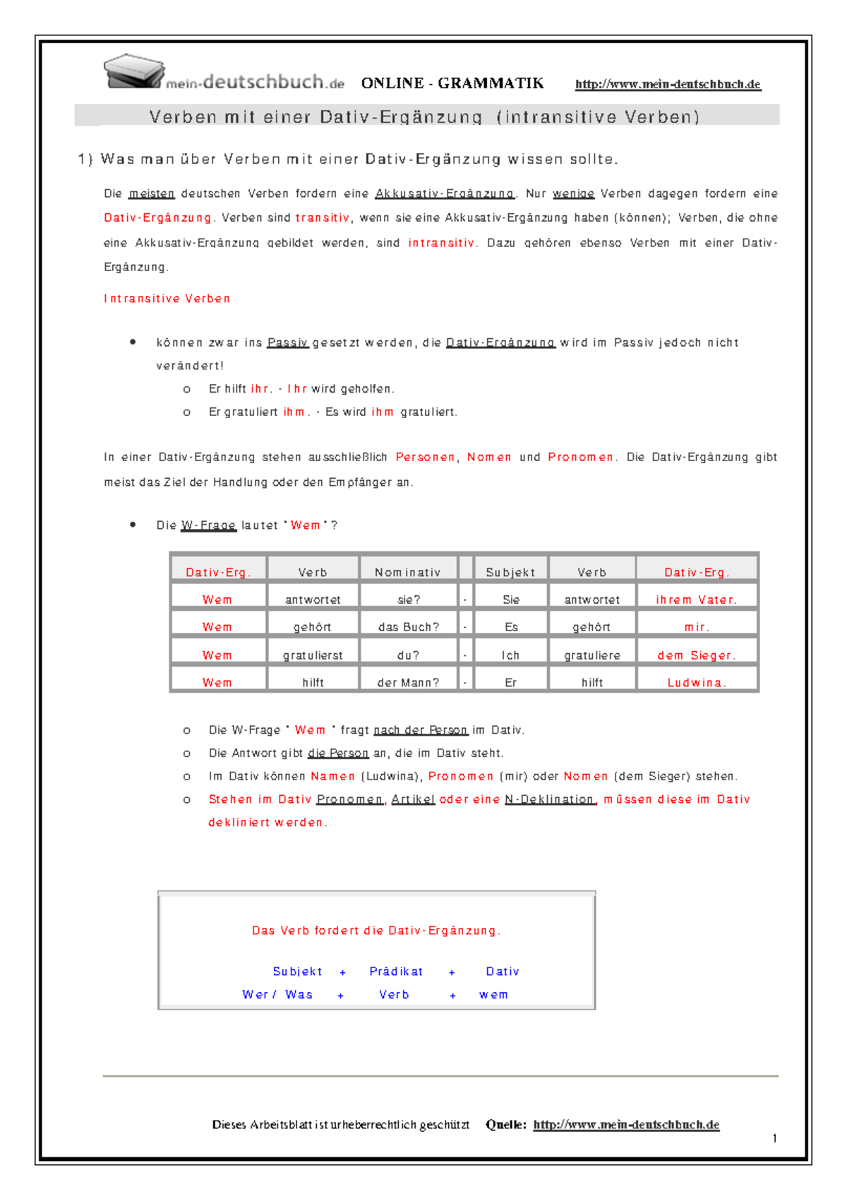 Dativerg - Dativ - ONLINE - GRAMMATIK mein-deutschbuch Dieses ...
