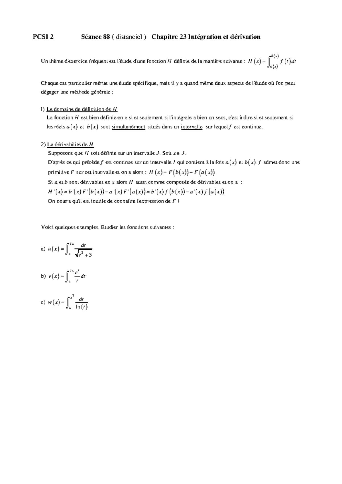 Calcul d'intégral/Fonction def par une intég - PCSI 2 Séance 88 ...