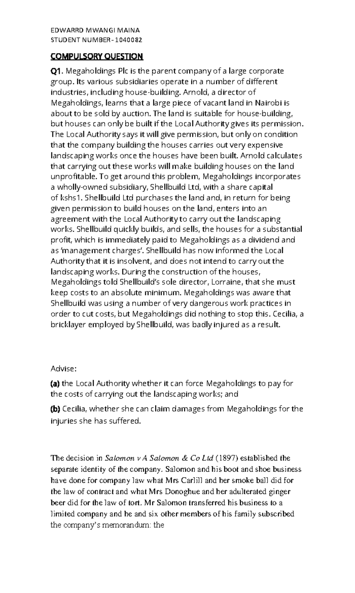 Compulsory Question - Revised Notes - STUDENT NUMBER- 1040082 ...