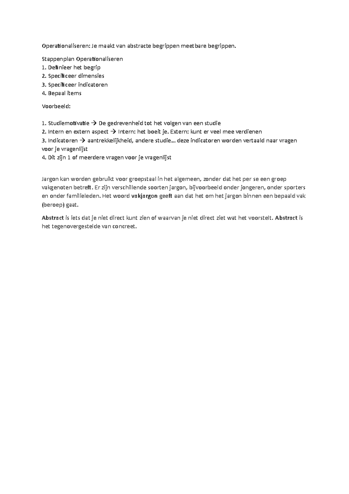 Operationaliseren - Stappenplan Operationaliseren Definieer het begrip ...
