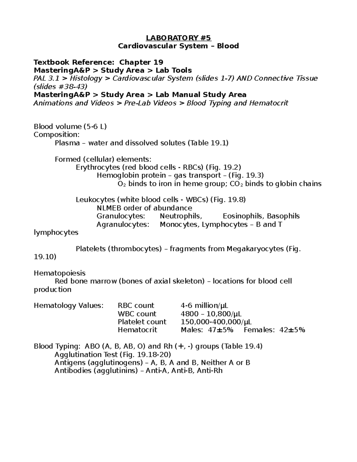 Biology 125 LAB #5 - Blood - LABORATORY Cardiovascular System – Blood ...