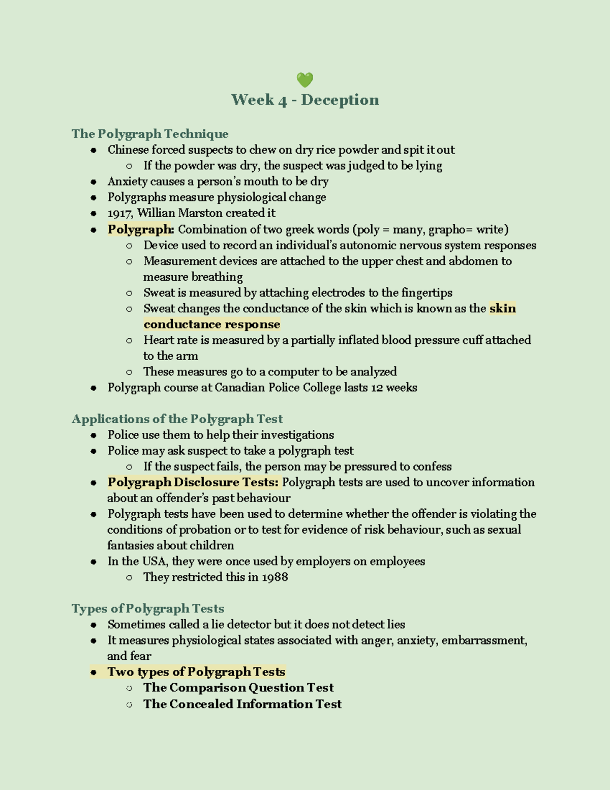 Week 4 - Deception - Forensic Psych week 4 - Week 4 - Deception The Polygraph Technique Chinese ...