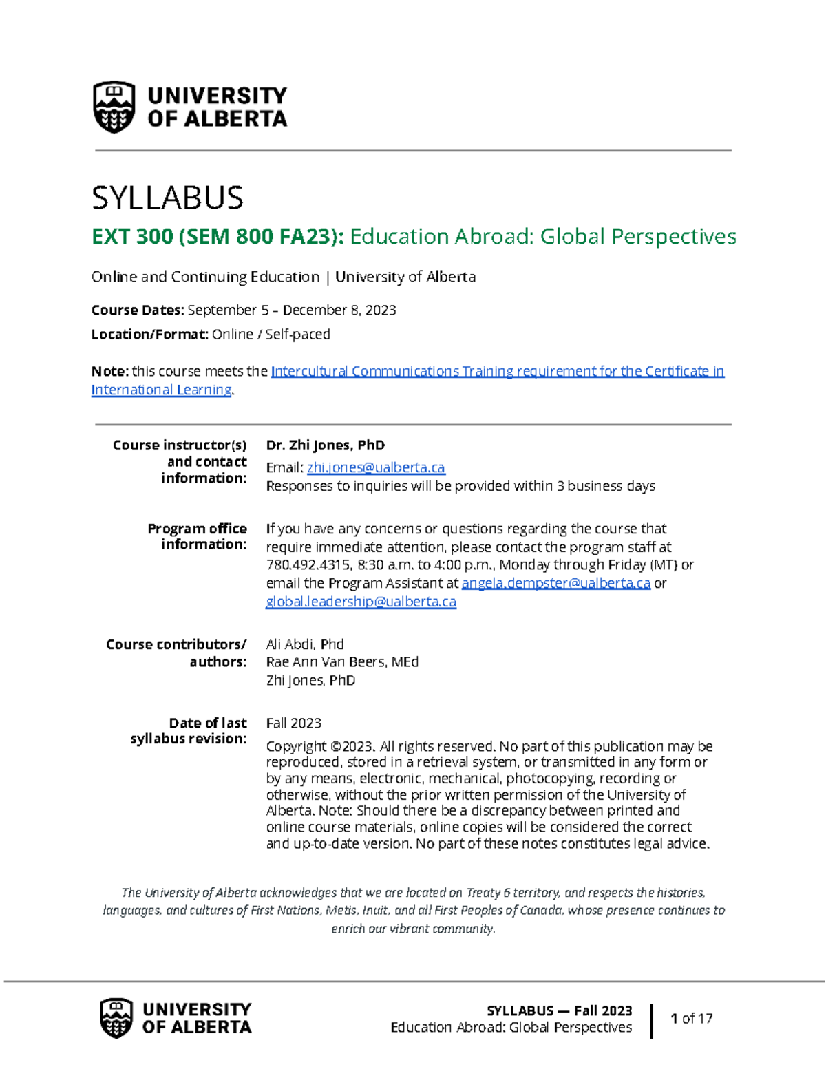 EXT 300 FA23 Syllabus - SYLLABUS EXT 300 (SEM 800 FA23): Education Abroad: Global Perspectives ...