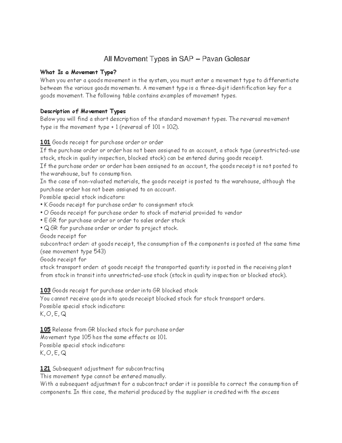 SAP all movement types - SAP - All Movement Types in SAP – Pavan ...