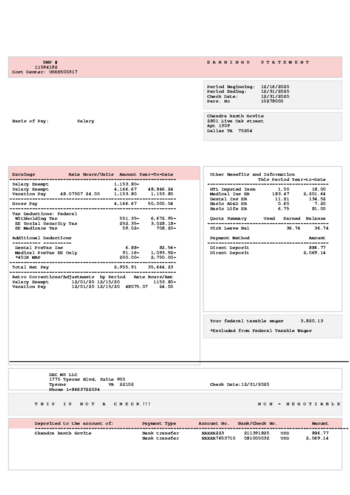 Payslip 2020-12-31 - I HAVE TO READ THIS - EMP # E A R N I N G S S T A ...