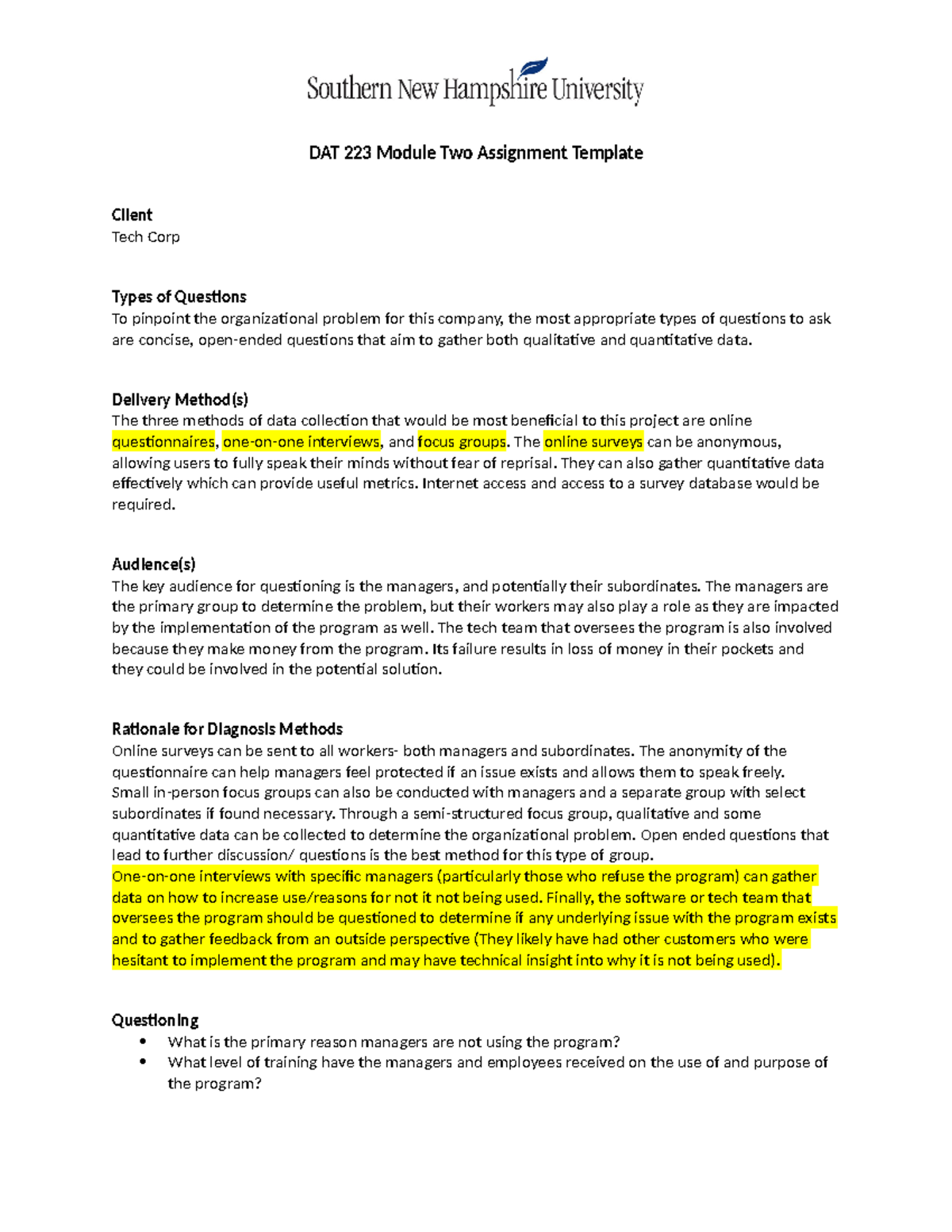 Dat 223 Module Two Assignment Delivery Methods The Three Methods Of Data Collection That 7221