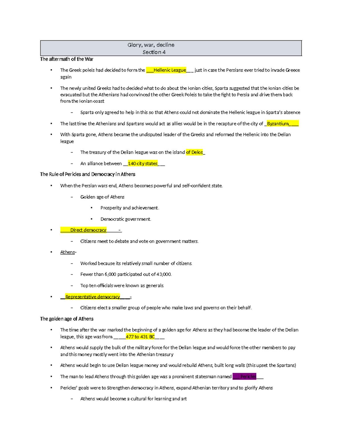 War decline - section 4 - hhh - Glory, war, decline Section 4 The ...