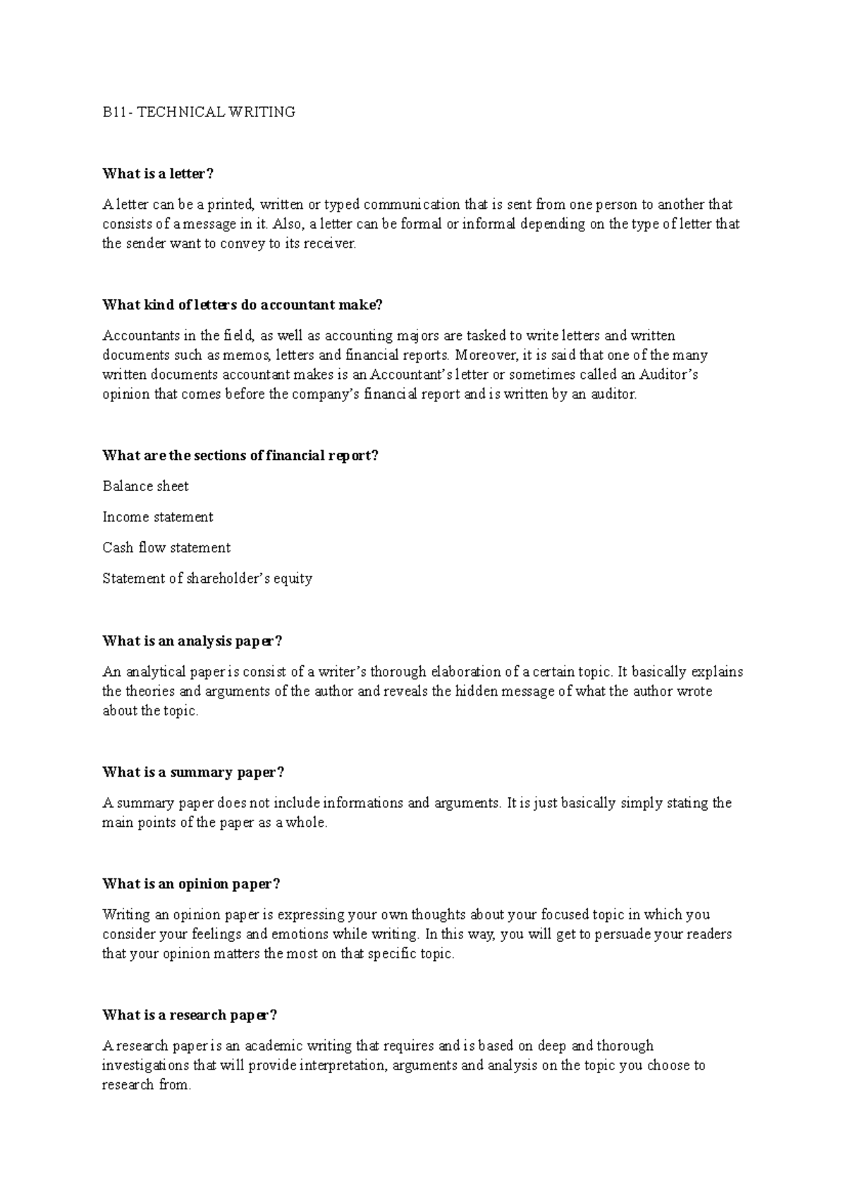 Technical writing 1 - definitions - B11- TECHNICAL WRITING What is a ...