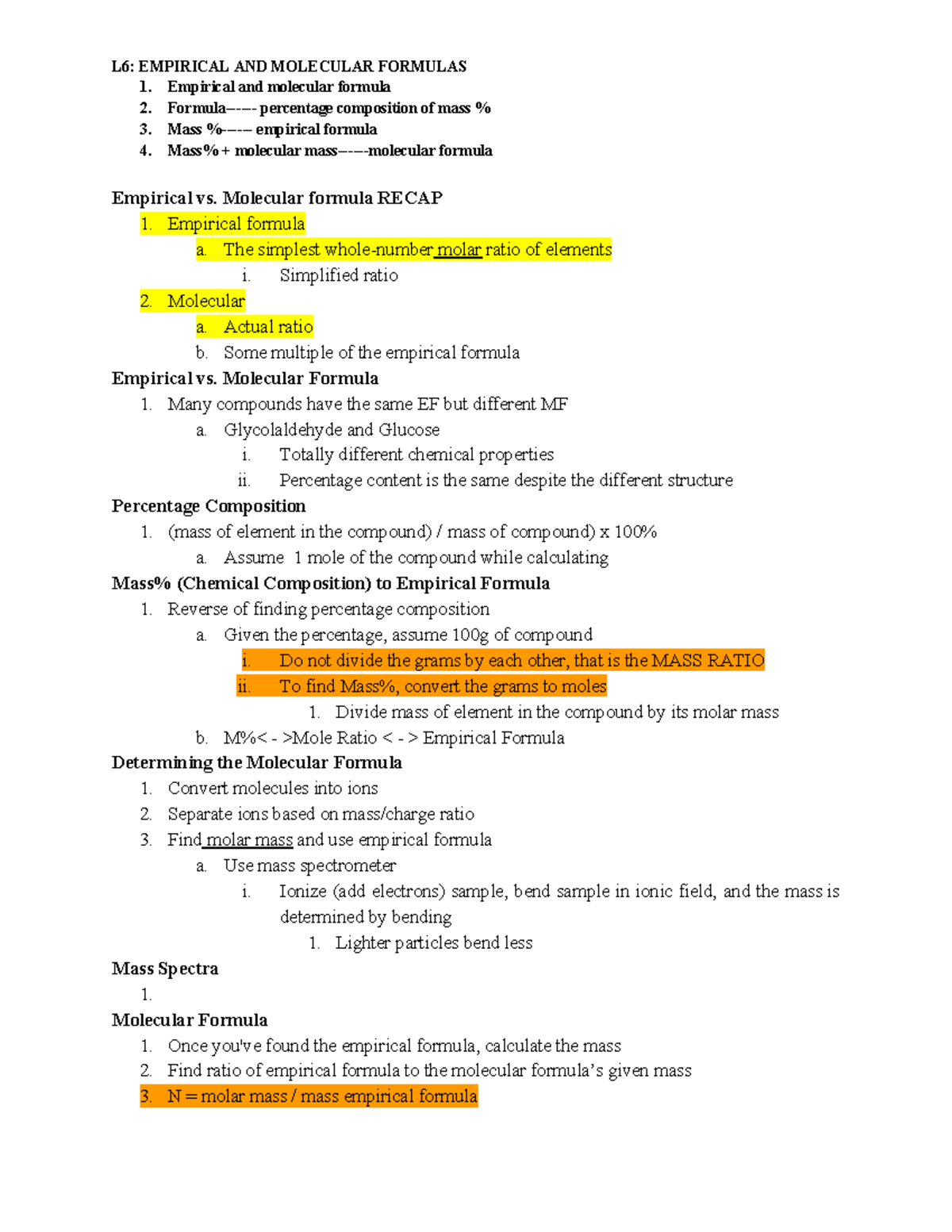 09 09 2019 - Lecture notes 6 - L6: EMPIRICAL AND MOLECULAR FORMULAS 1 ...