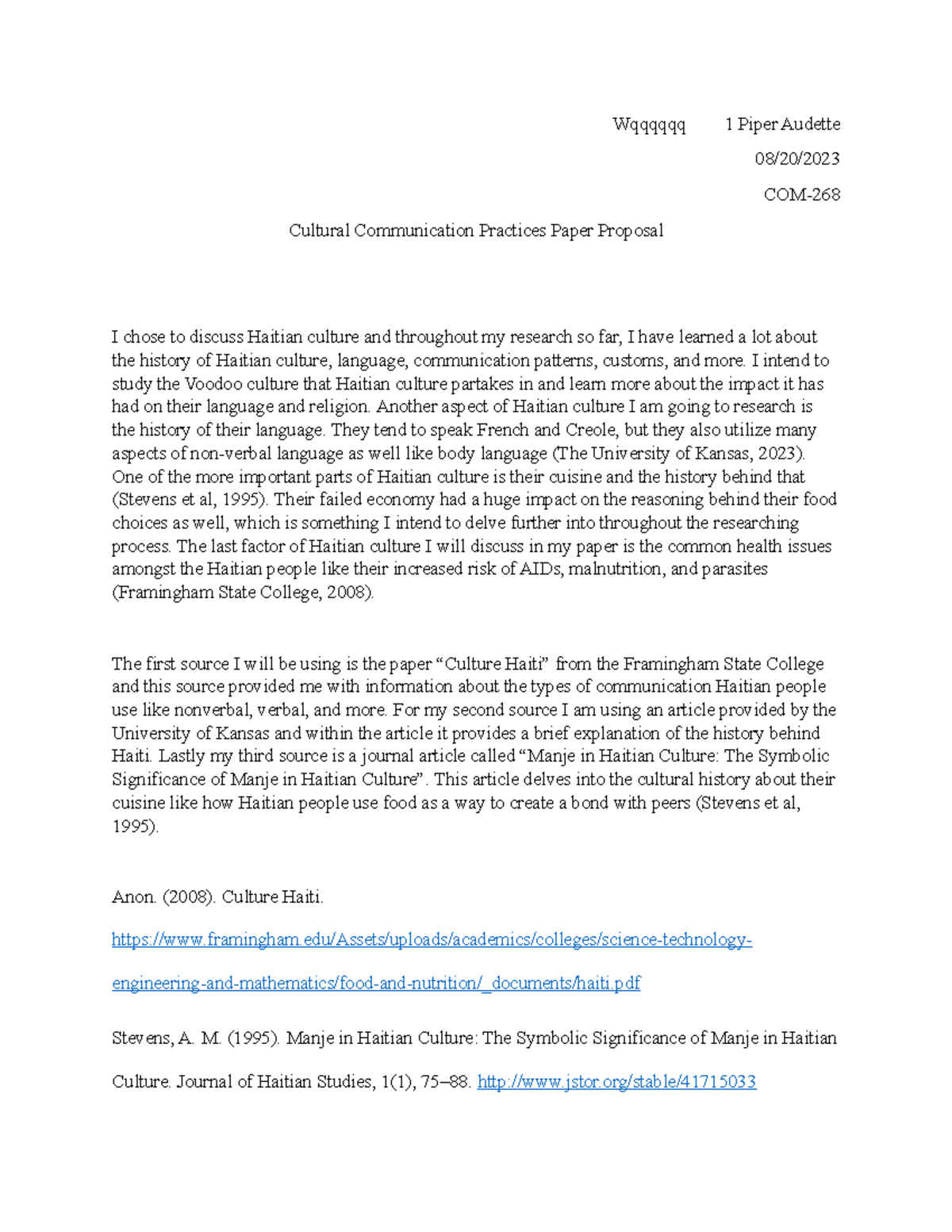 Cultural Communication Practices Paper Proposal - Wqqqqqq 1 Piper ...