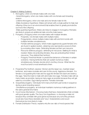 Chapter 8 Mating Systems Notes - Chapter 8: Mating Systems Sexual ...