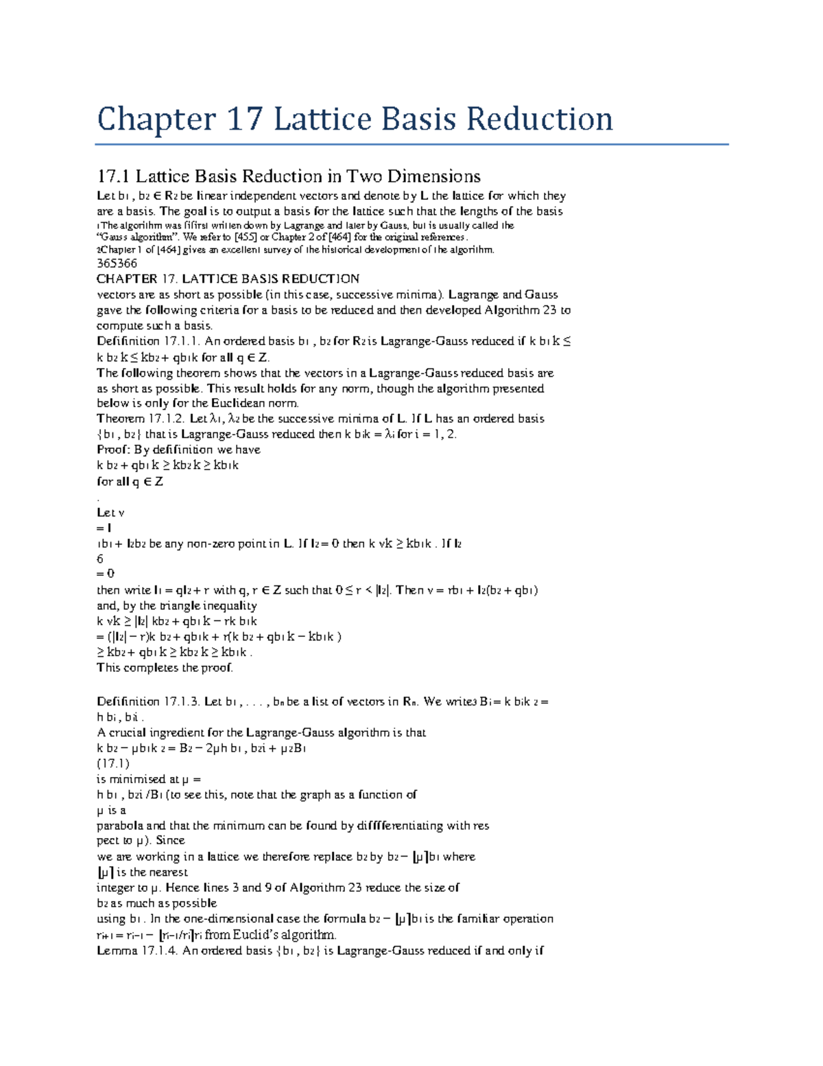 Chapter 17 Lattice Basis Reduction - Chapter 17 Lattice Basis Reduction 17 Lattice Basis ...