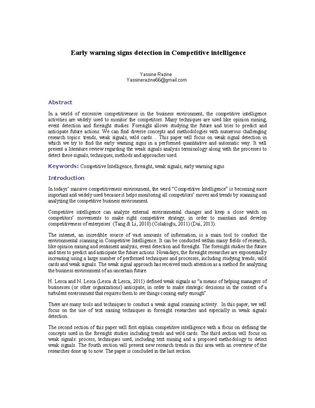 Early warning signs detection in competitive intelligence - Many ...