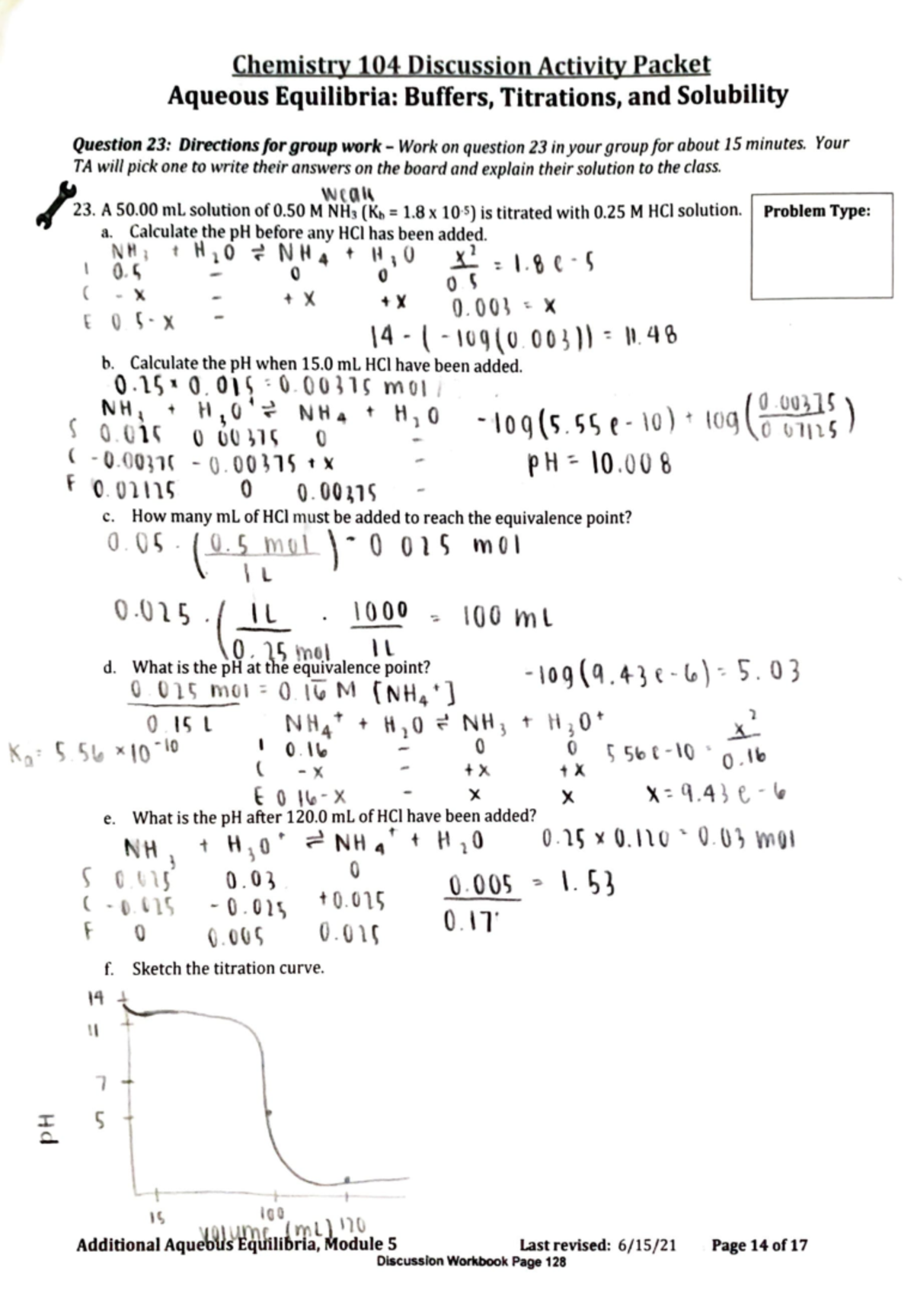 Module 5: Aqueous Equilibria - Chemistry 104 Discussion Ac tiv ity Pac ...