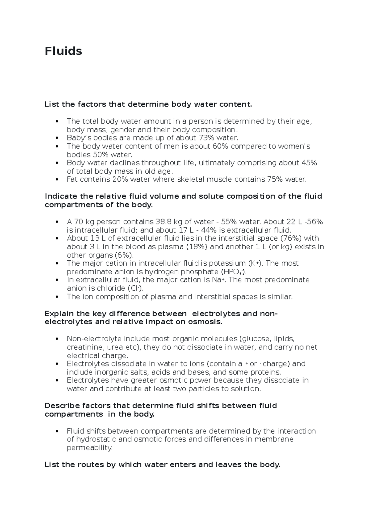 Fluids & Electrolytes Week 6. - Fluids List the factors that determine ...
