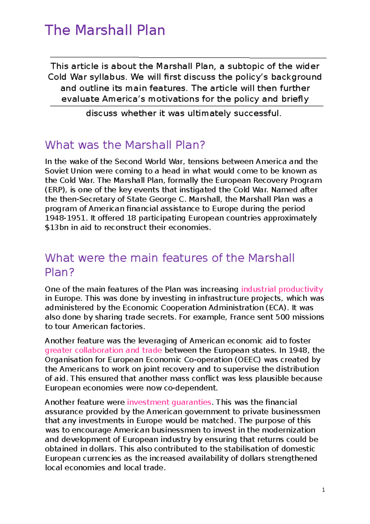 The Marshall Plan (History GCSE) - The Marshall Plan This article is ...