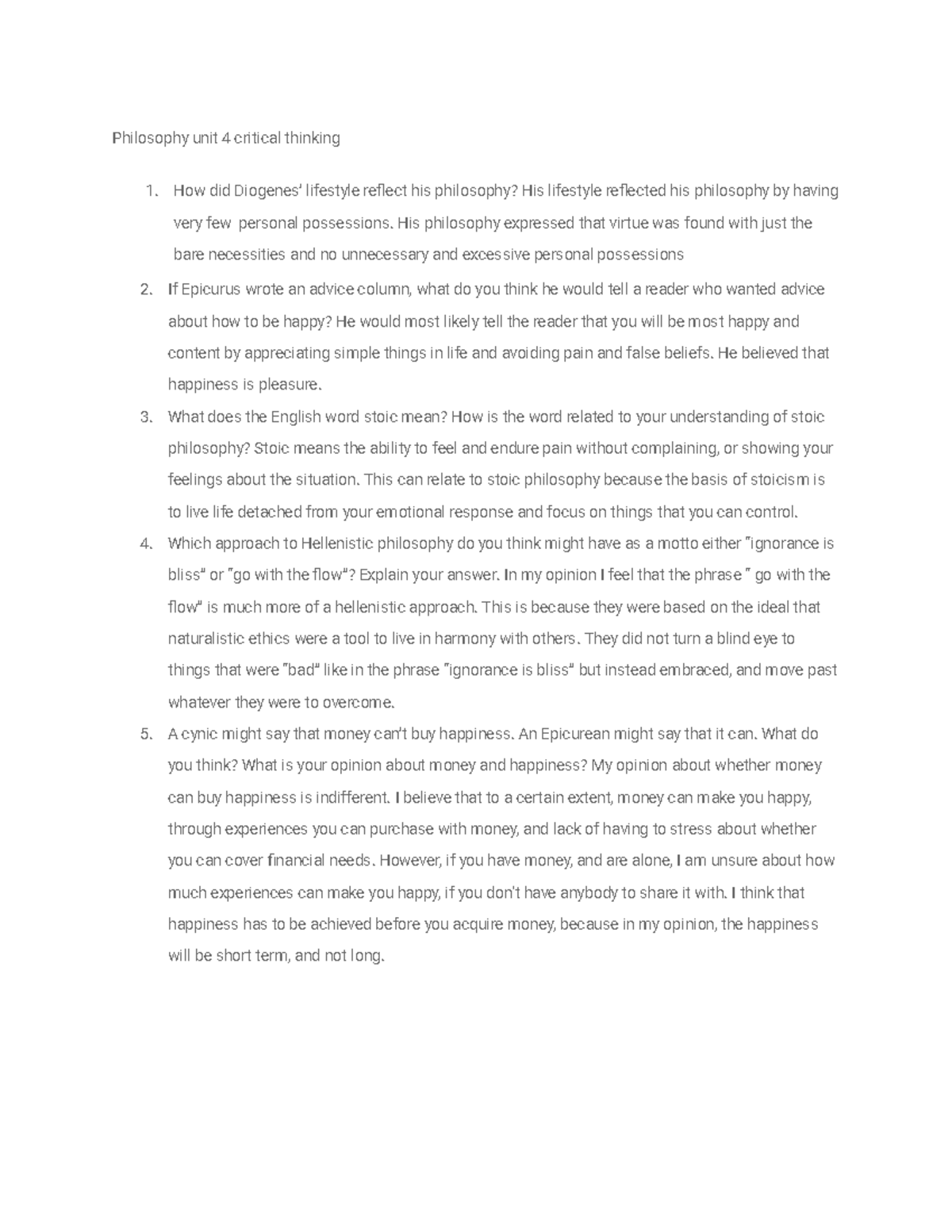 philosophy unit 4 questions - Philosophy unit 4 critical thinking 1 ...