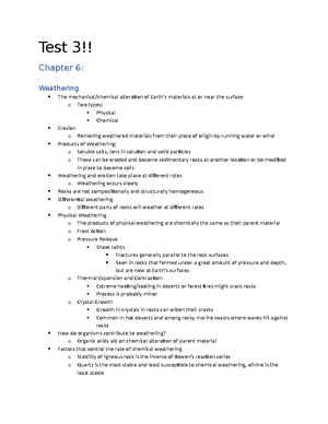 Geology test 3. - Geology test 3 Chapter 6: weathering, erosion, and ...