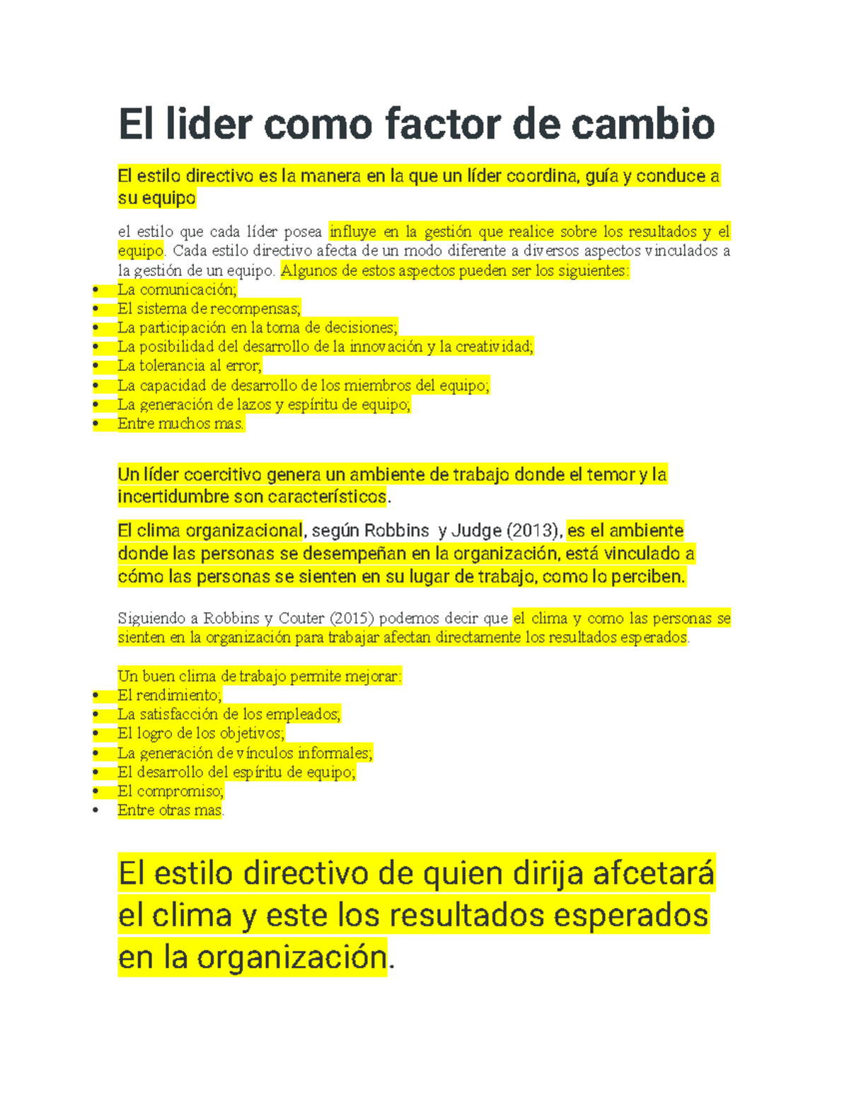 Unidad 4 - RESUMEN - El lider como factor de cambio El estilo directivo ...