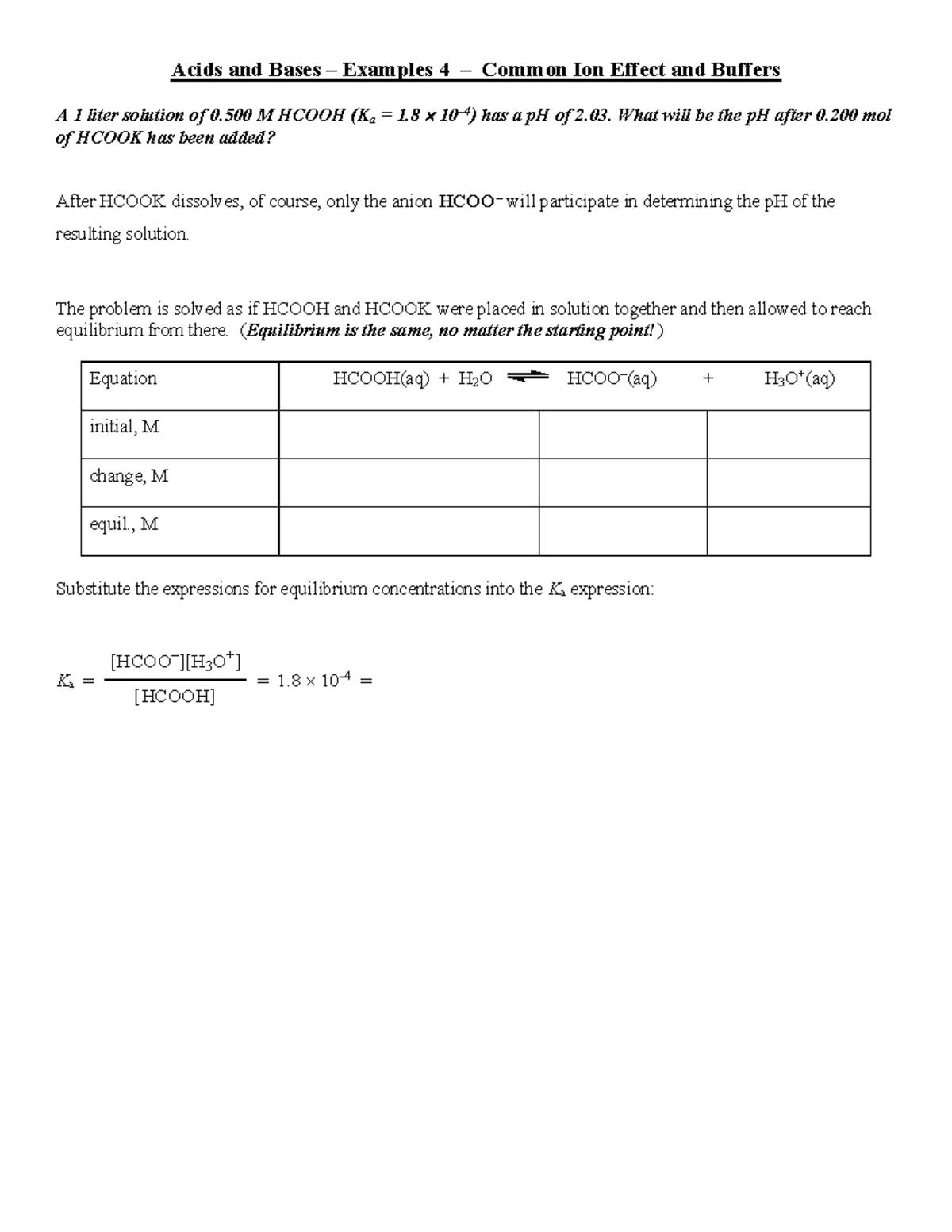 Chapter 14 Practice Problems - Acids and Bases – Examples 4 – Common ...