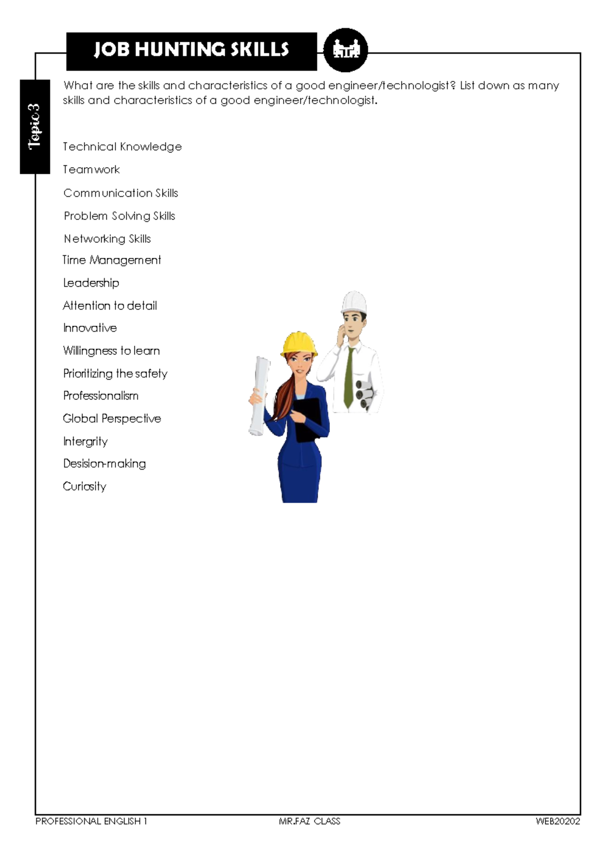 PE1 Job Hunting Skills Topic 3 - JOB HUNTING SKILLS Topic 3 What are ...