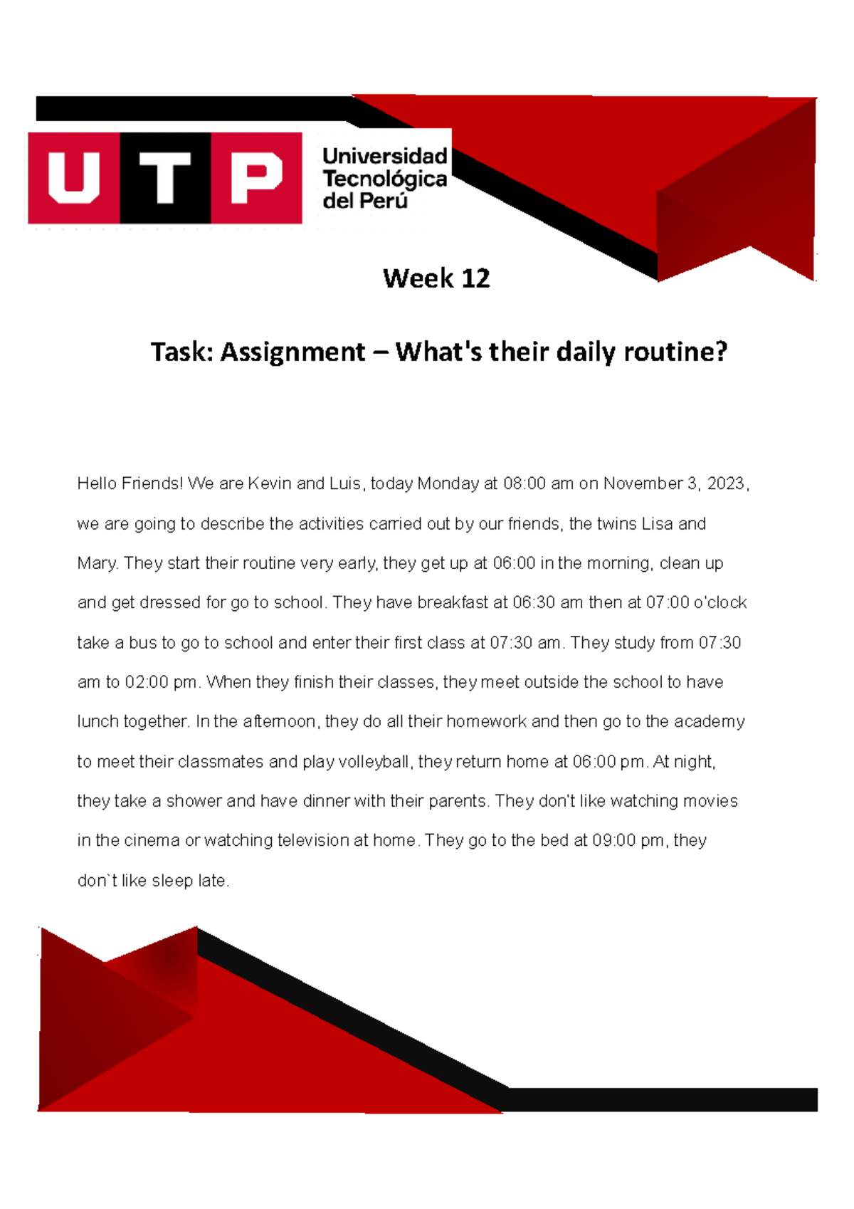 Week 12 Task Assignment Whats Their Daily Routine Week 12 Task Assignment Whats Their