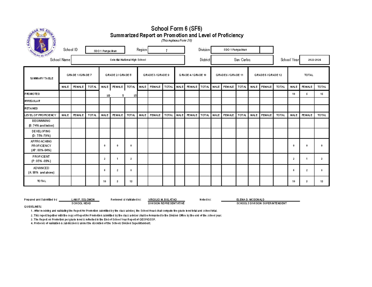 SF6-JO - Summary - MALE FEMALE TOTAL MALE FEMALE TOTAL MALE FEMALE ...