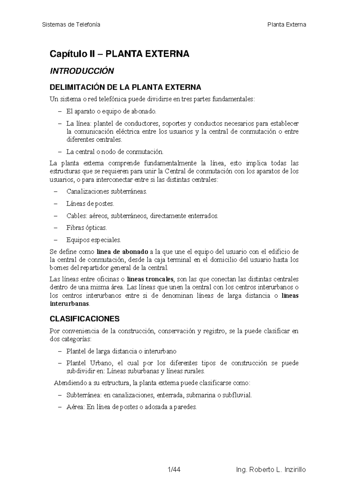Sistema telefonia planta ext - Capítulo II – PLANTA EXTERNA INTRODUCCIÓN DELIMITACIÓN DE LA ...