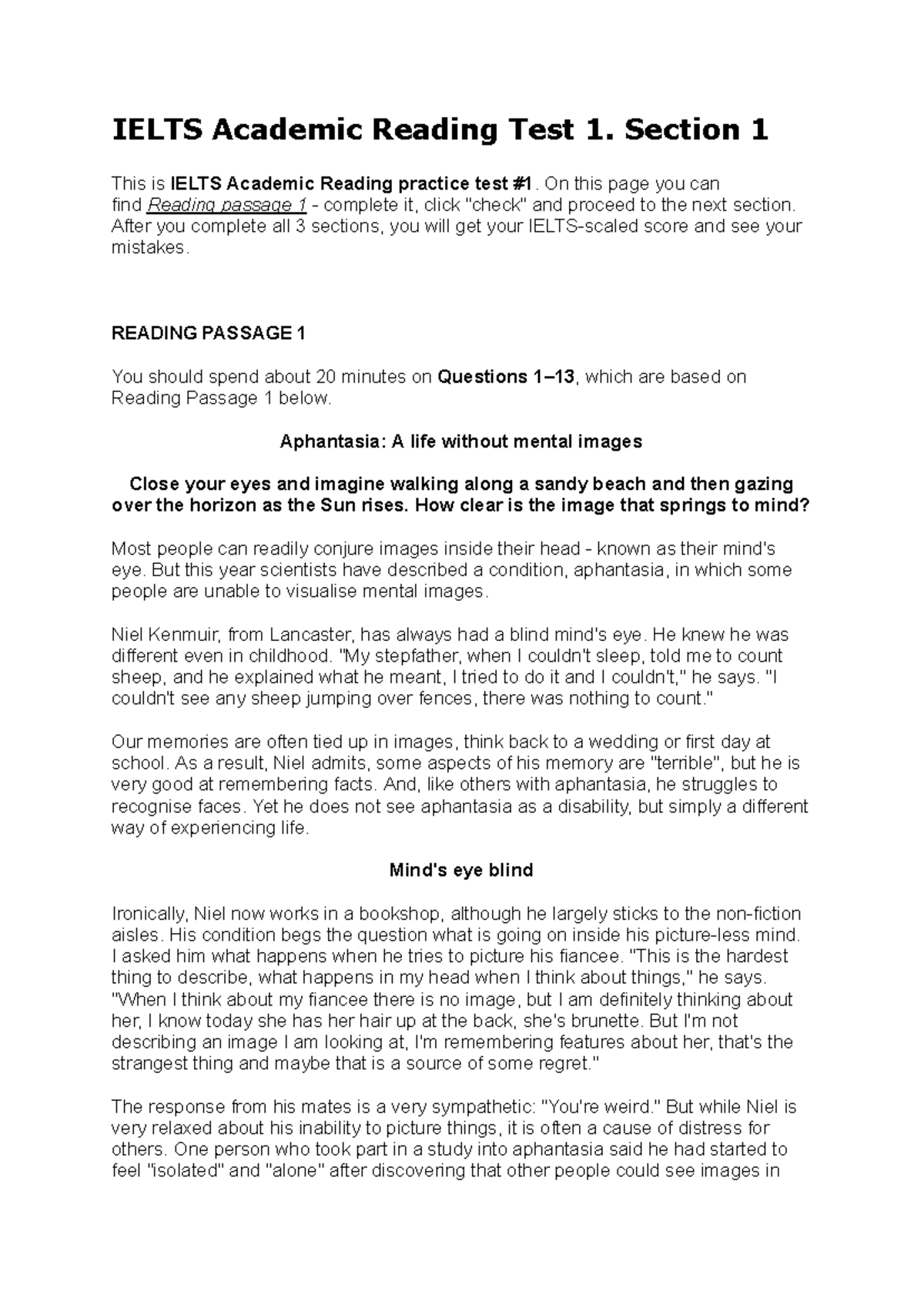 Ielts Academic Reading Test - IELTS Academic Reading Test 1. Section 1 ...