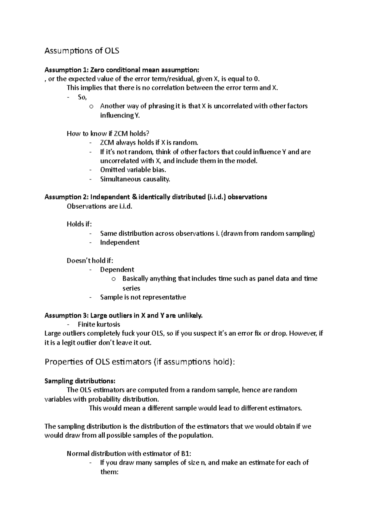 College 3 - OLS. simple linear regression assumptions and properties ...