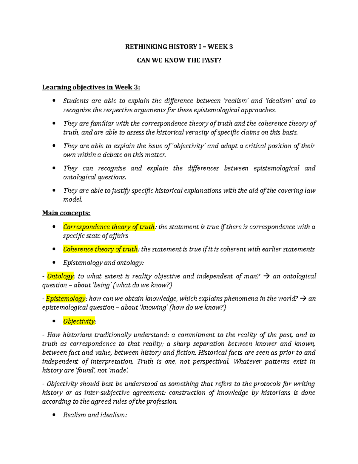 Rethinking History I - WEEK 3 - RETHINKING HISTORY I – WEEK 3 CAN WE ...